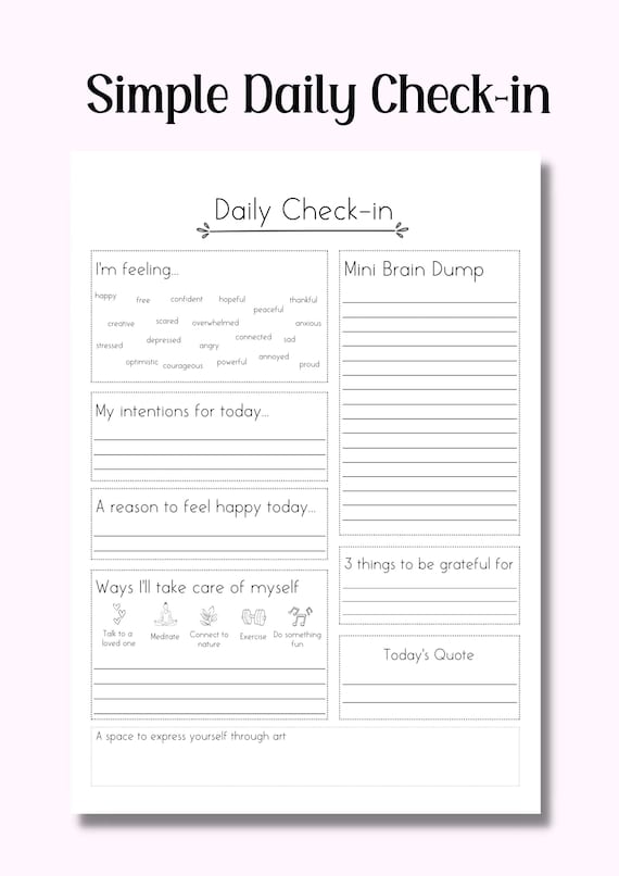 Simple Daily Check-in Printable - Etsy