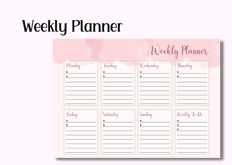 Watercolour Weekly Planner, Printables - Etsy
