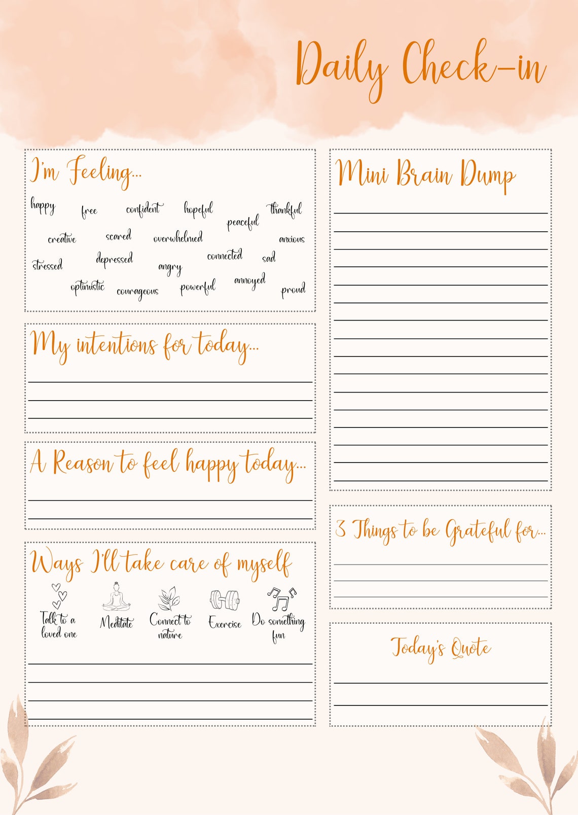 Daily Mental Health Check-in, Printables - Etsy
