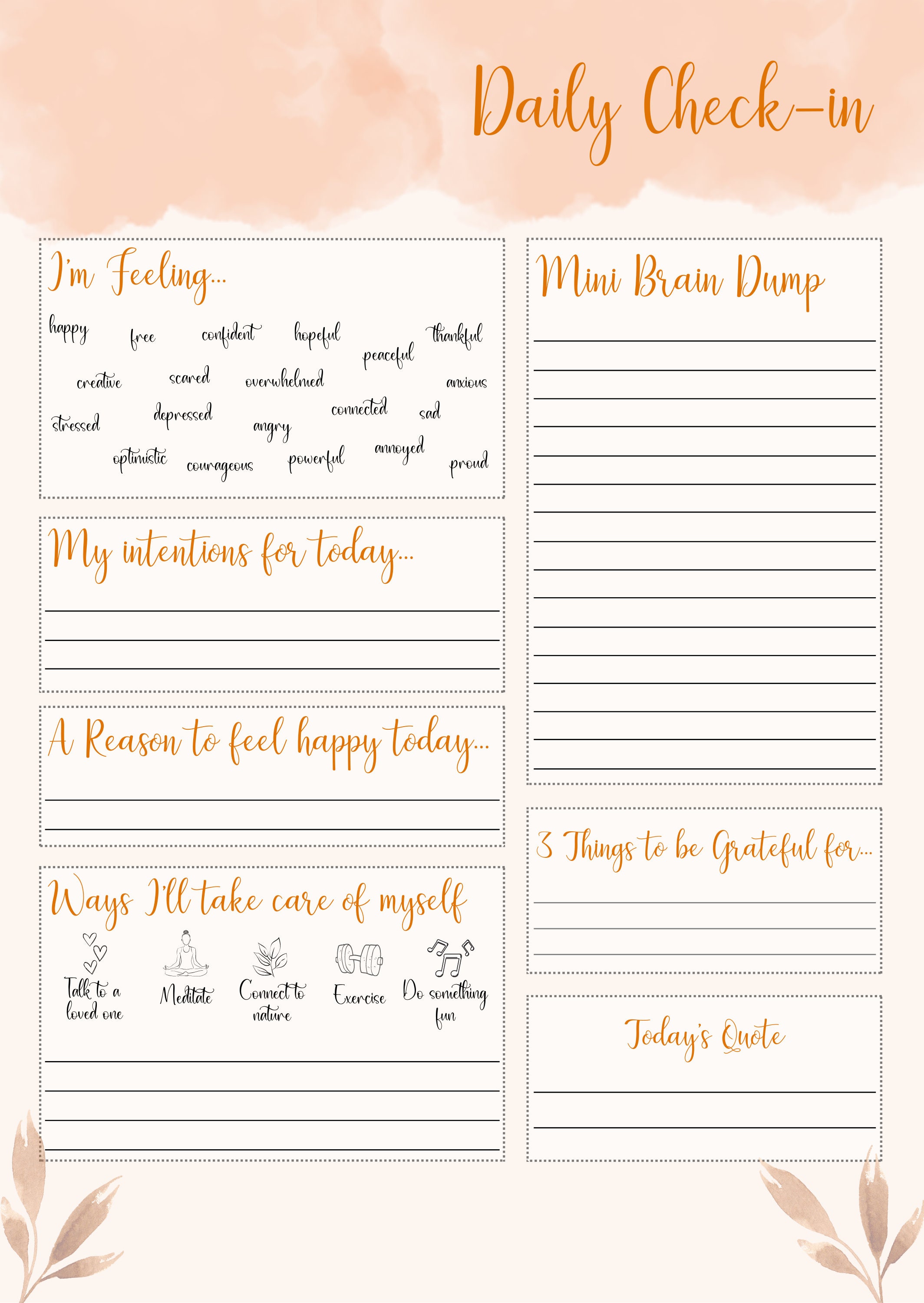 Daily Mental Health Check-in, Printables - Etsy
