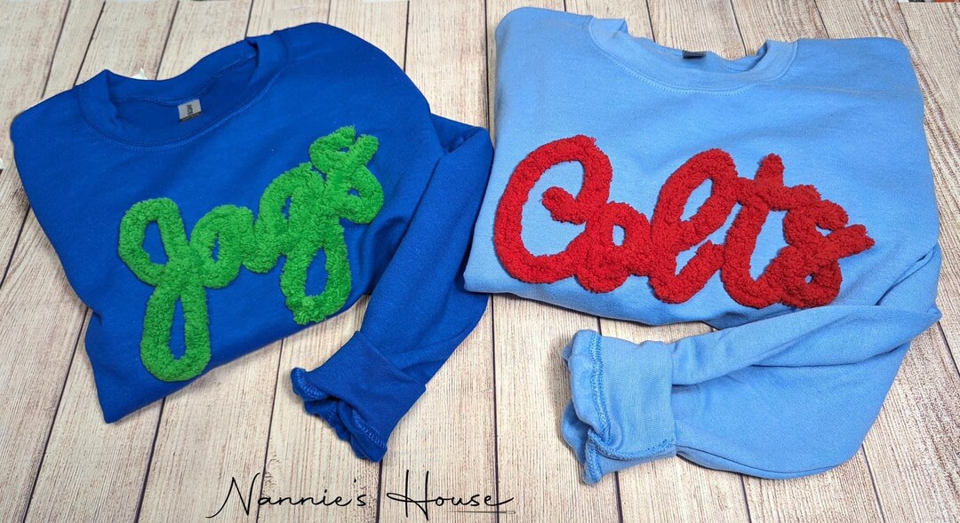 CUSTOM Chenille Embroidered Sweatshirt (MAX 6 LETTERS) - Etsy