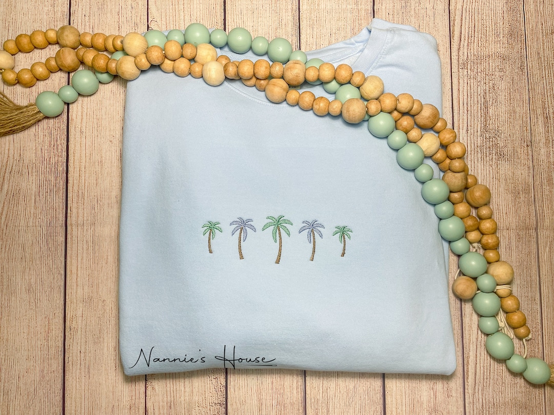 Palm Trees Beach Embroidered Sweatshirt - Etsy