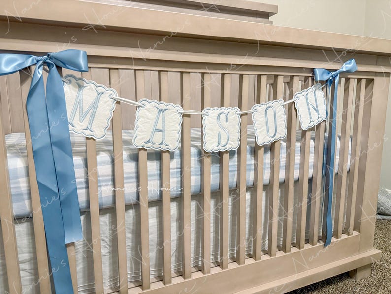 Baby Boy or Girl Custom Embroidered Name Banner // PERSONALIZED // Crib ...