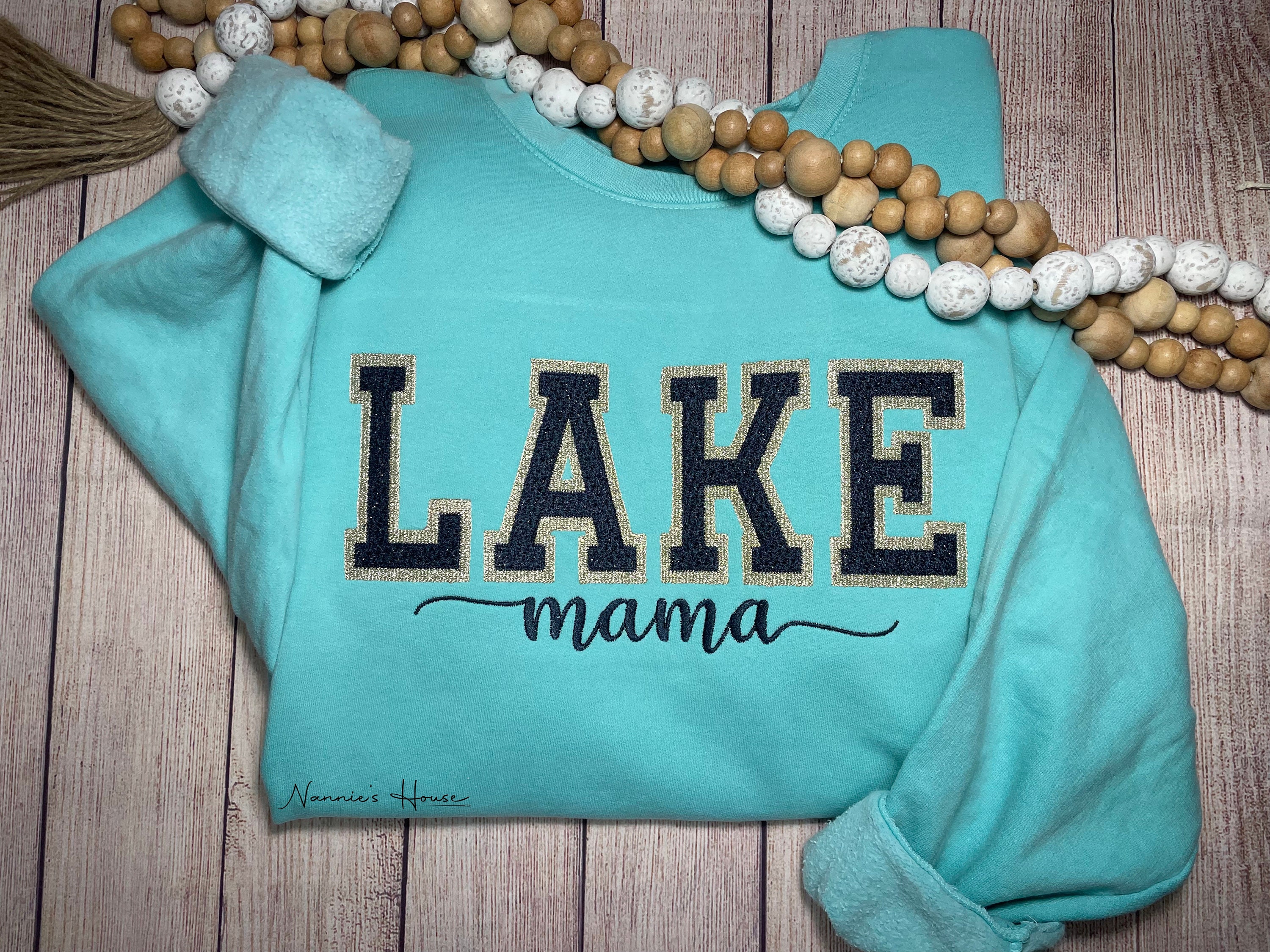 Lake Mama Faux Chenille Glitter HTV Embroidered Sweatshirt - Etsy