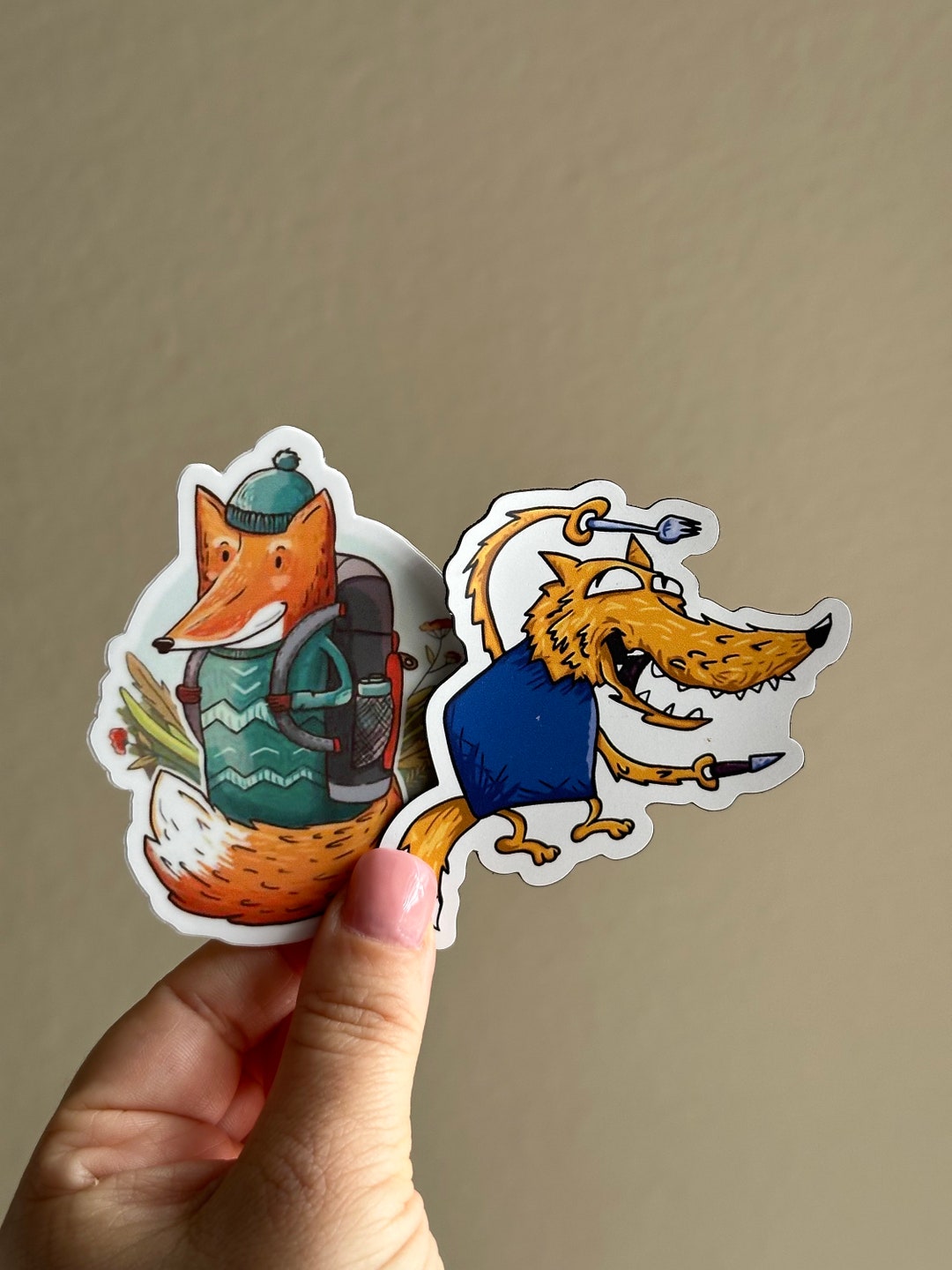 Set of Two Fox Funny Magnet and Sticker Funny Gifts Animals Magnet ...