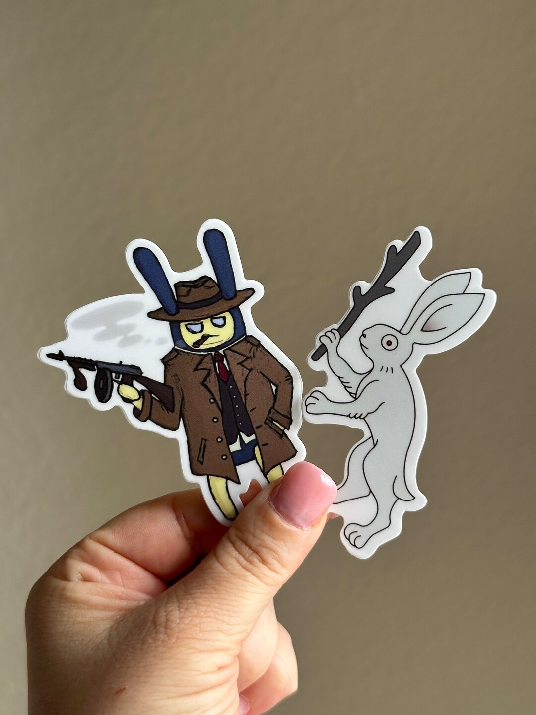 Set of Two Stickers smoking Bunny and White Gangster Funny Mafia Laptop ...