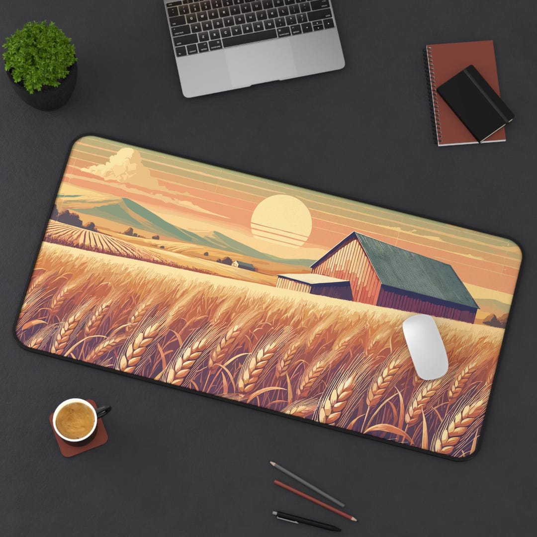 Rustic Farmhouse Desk Mat - Vintage Field Landscape Mouse Pad, Office ...