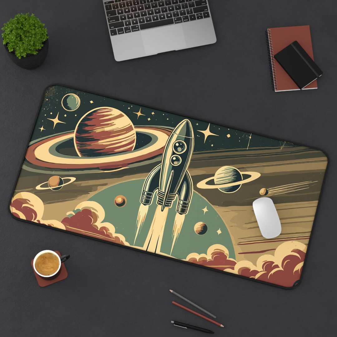 Galactic Rocket Desk Mat, Retro Space Mat, Astronaut Office Decor ...