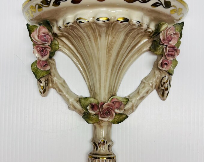 Vintage Cordey Porcelain Wall Shelf Sconce With Pink Roses and Gold ...