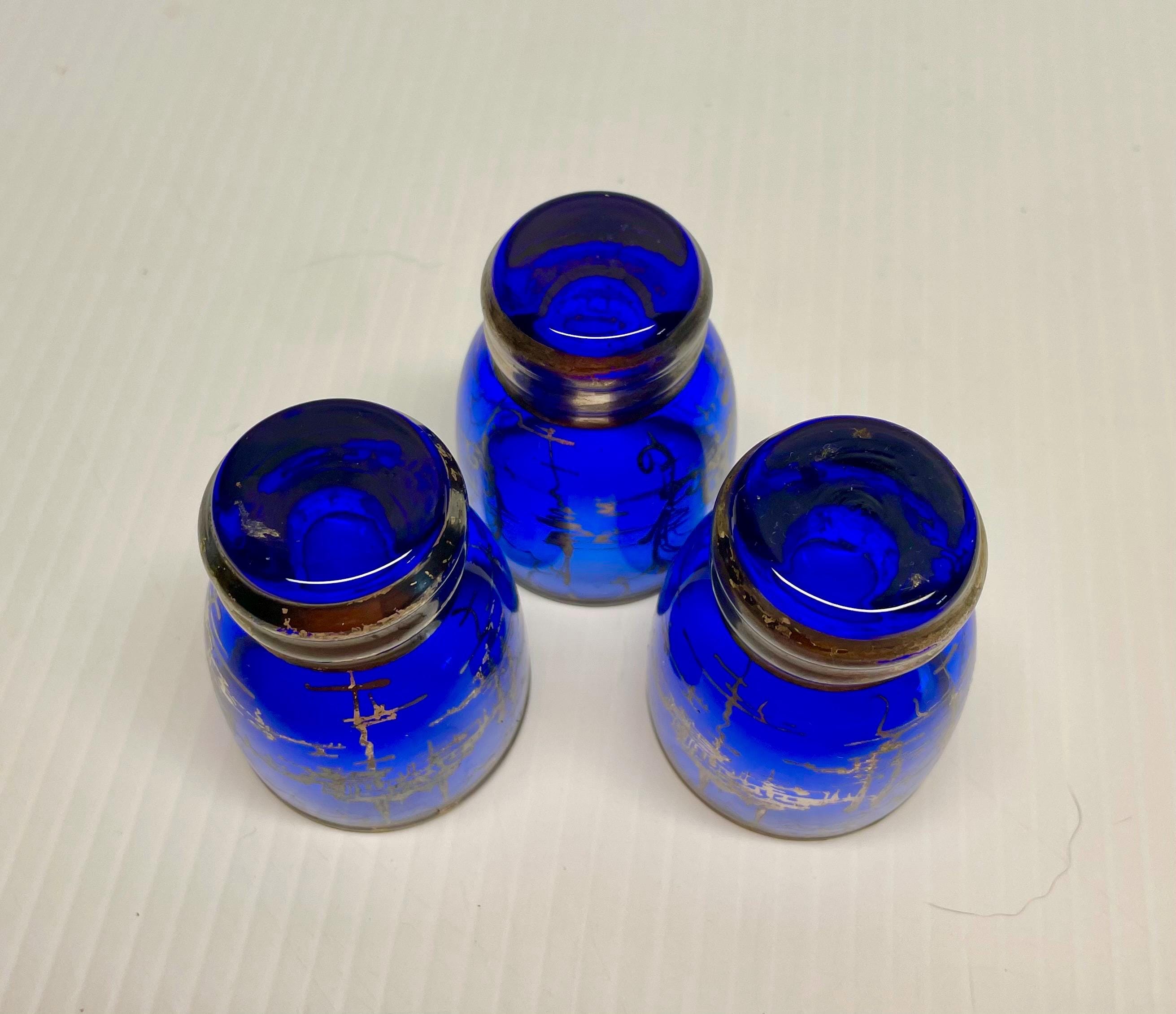 Handblown Antique Cobalt Blue Tourist Glassware With Silver - Etsy