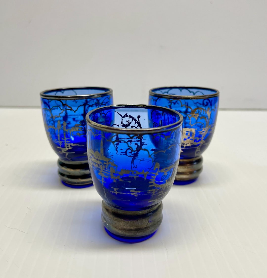 Handblown Antique Cobalt Blue Tourist Glassware With Silver - Etsy