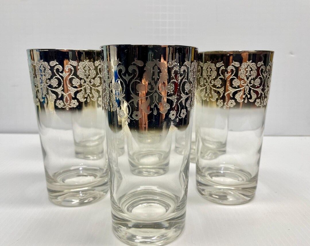 MCM Vitreon Queen's Lusterware Silver Fade Ombre Highball Glasses~set ...