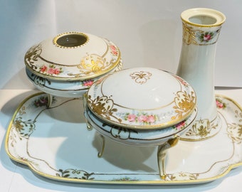 Antique Royal Kinjo Nippon Rococo Japan Gold Encrusted Moriage Vanity ...