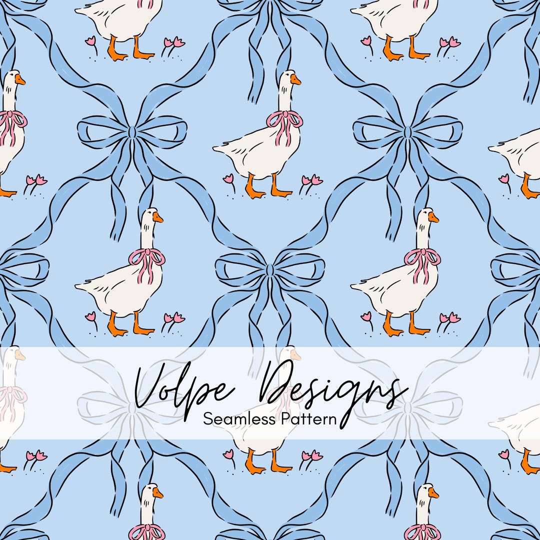 Coquette Bows Silly Goose Seamless Pattern, Preppy Bow Trellis File ...