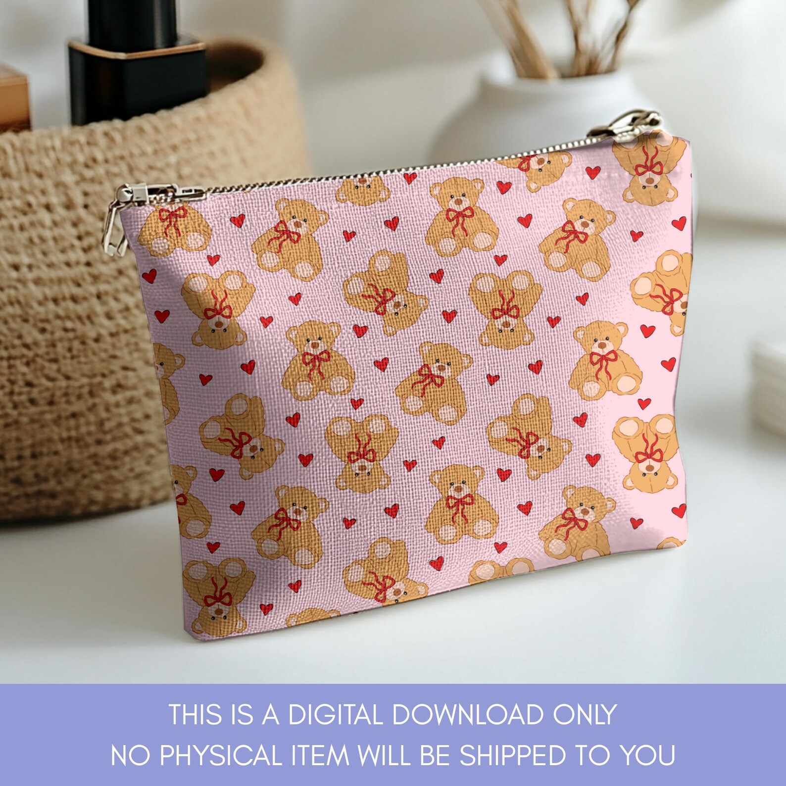 Pink Valentine's Day Teddy Bears Seamless Pattern, Coquette Bows, Red ...