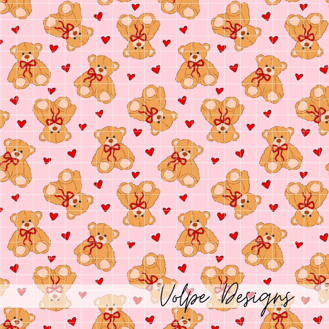 Pink Valentine's Day Teddy Bears Seamless Pattern, Coquette Bows, Red ...
