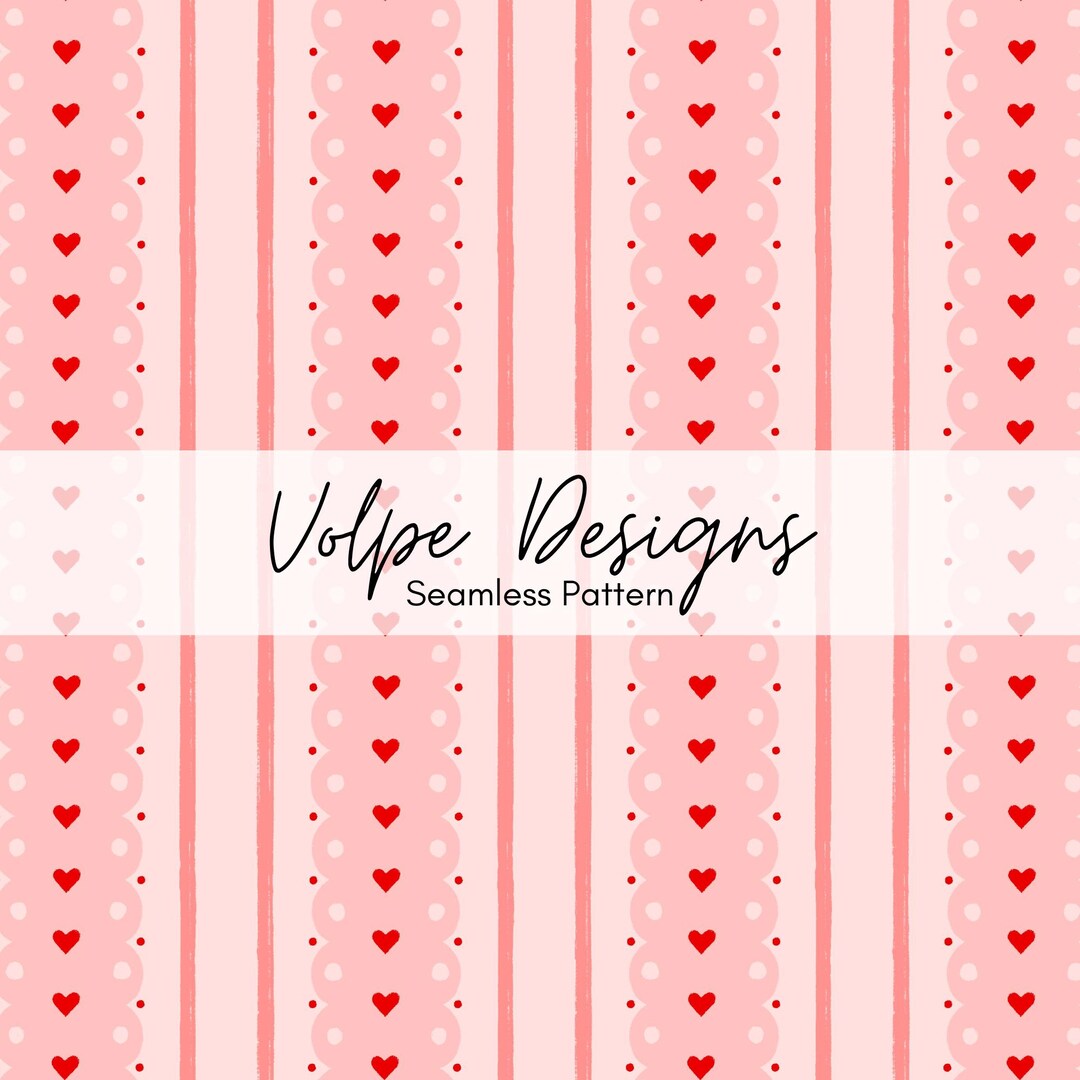 Valentine's Hearts Vertical Stripes Seamless Pattern File, Pink Preppy ...