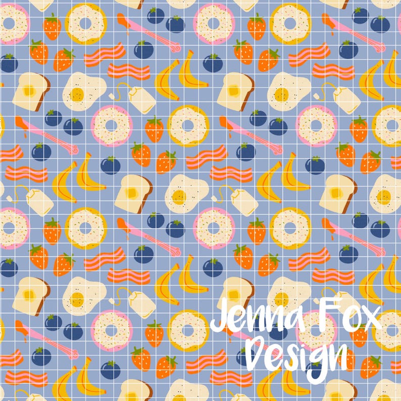 Breakfast Food Seamless Pattern File, Whimsical, Eggs and Bacon, Fruit ...