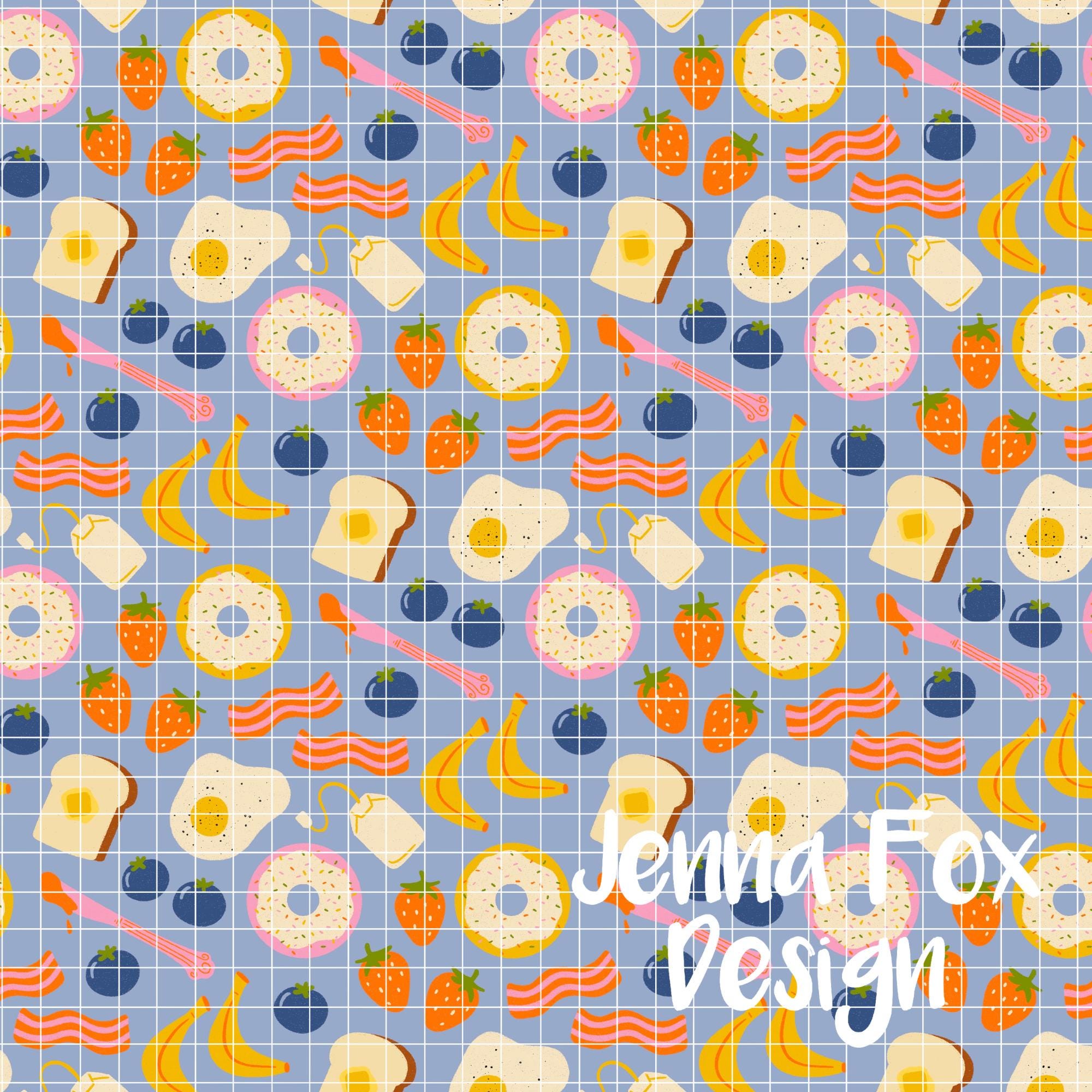 Breakfast Food Seamless Pattern File, Whimsical, Eggs and Bacon, Fruit ...