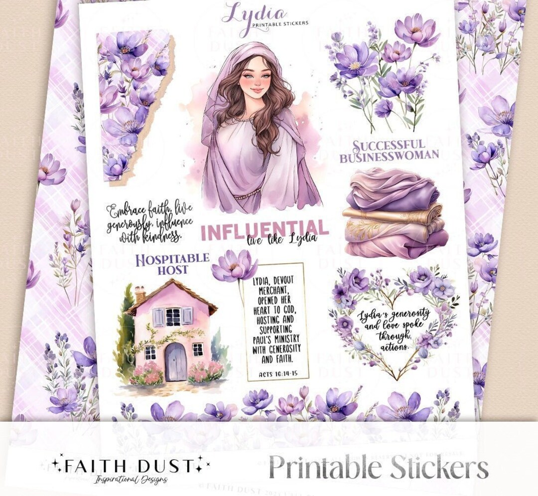 Lydia Bible Study Stickers, Women of the Bible, Printable Stickers ...