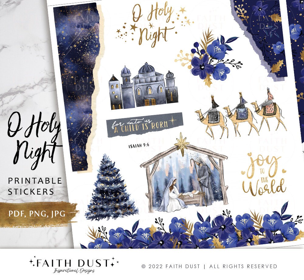Christmas Printable Stickers | O Holy Night Bible Journaling Christian ...
