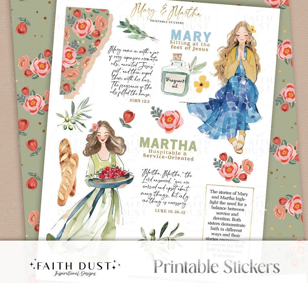 Mary & Martha Printable Stickers: Bible Journaling, Christian Study ...