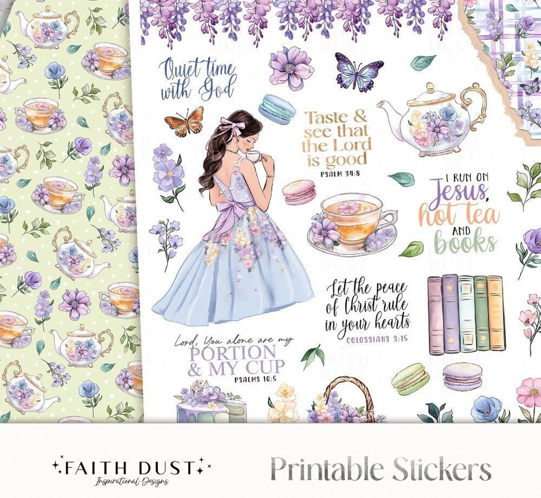 Printable Teatime Christian Stickers: Bible Journaling, Spring Flowers ...
