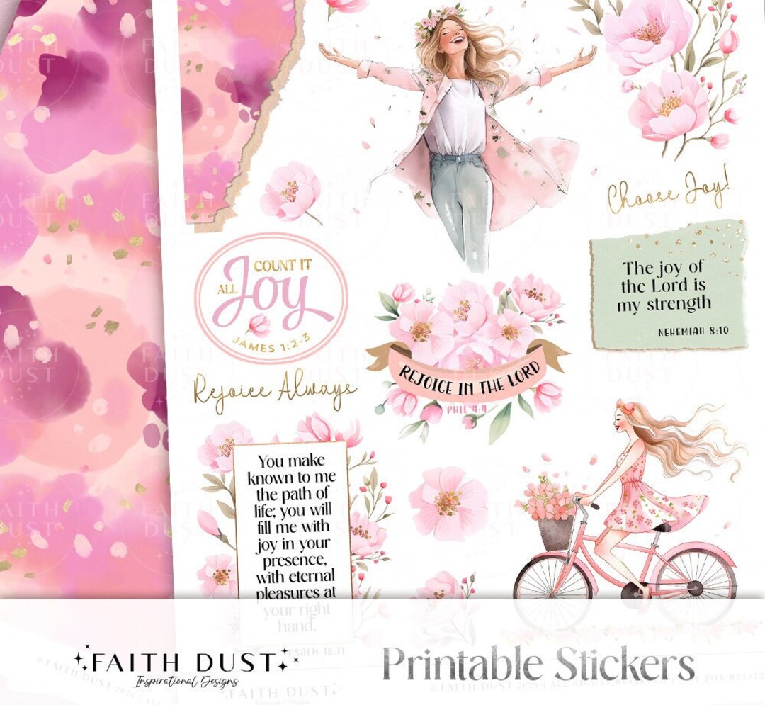 Joy Printable Bible Journaling Stickers: Christian Watercolor Florals ...
