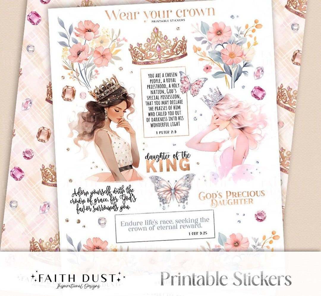 Princess of God Stickers: Bible Journaling, Watercolor Crowns (digital ...
