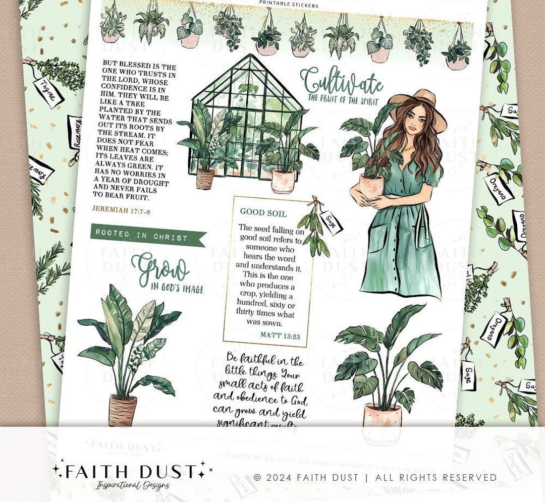 Christian Printable Stickers: Spiritual Growth, Lush Plants, Bible ...