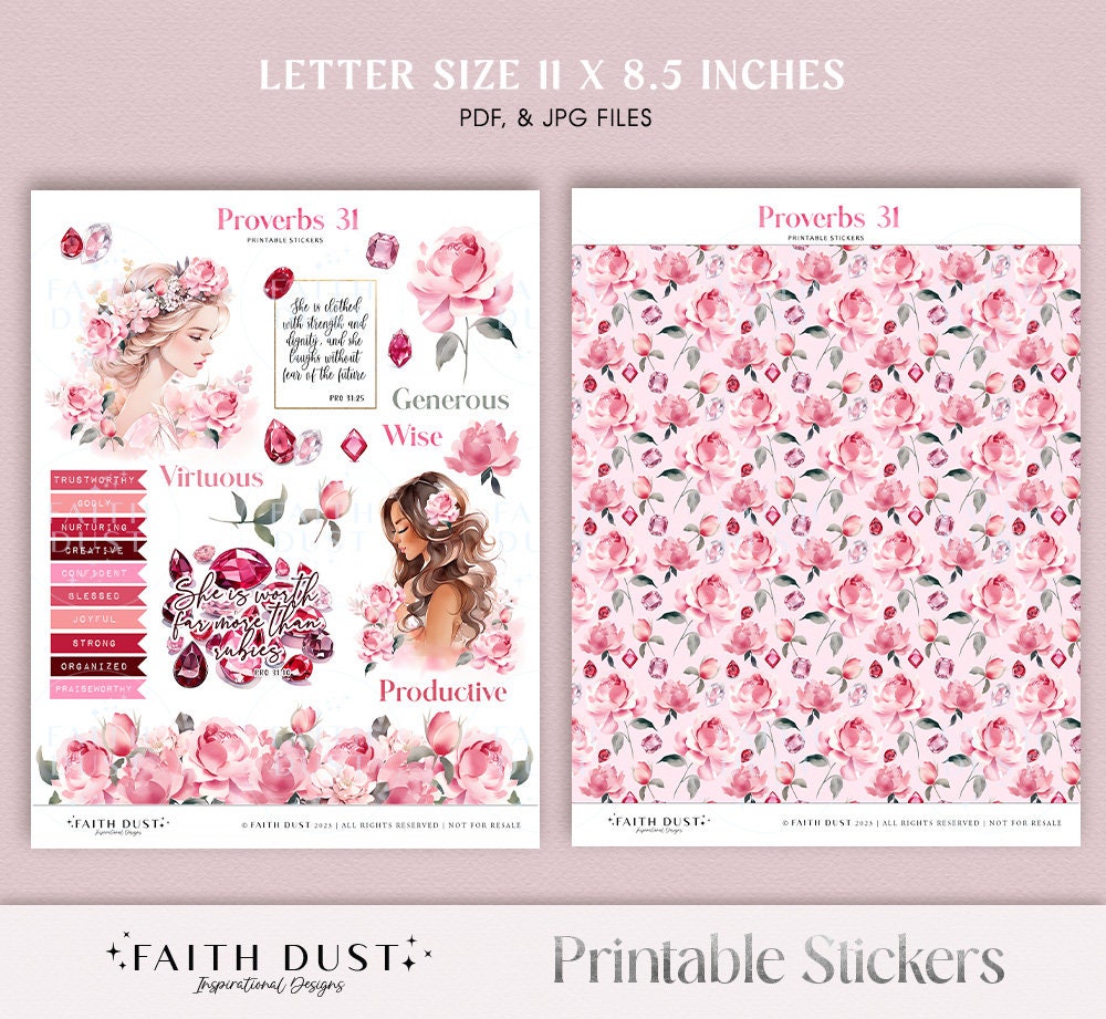 Proverbs 31 Printable Stickers: Printable Christian Study, Virtuous ...