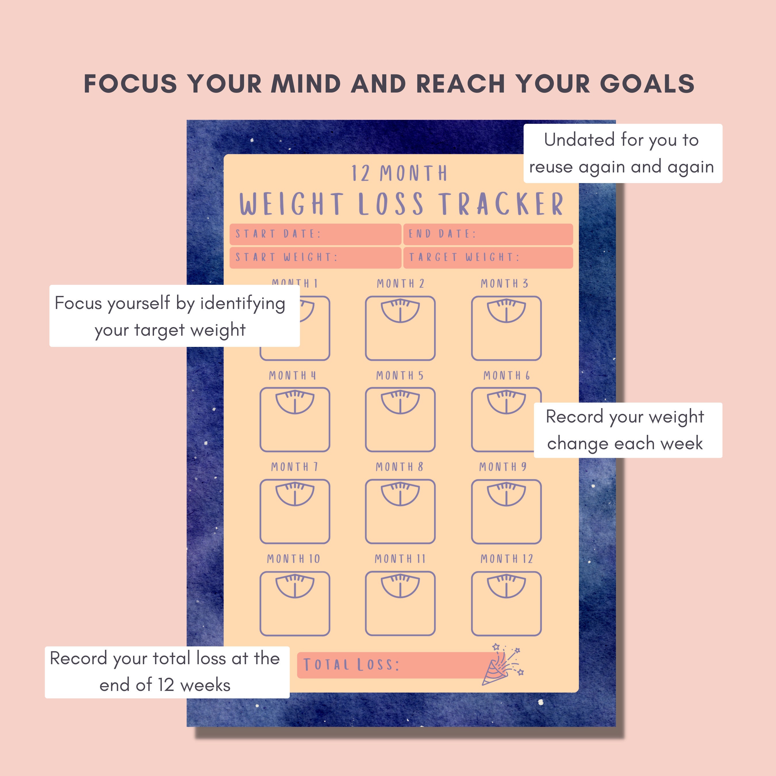 12 Month Weight Loss Tracker Printable Space Weight Loss Slimming World ...