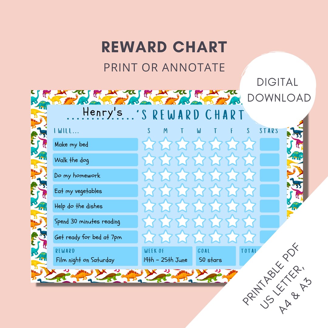 Kids Reward Chart Printable Star Chart Dinosaur Daily Weekly Routine ...