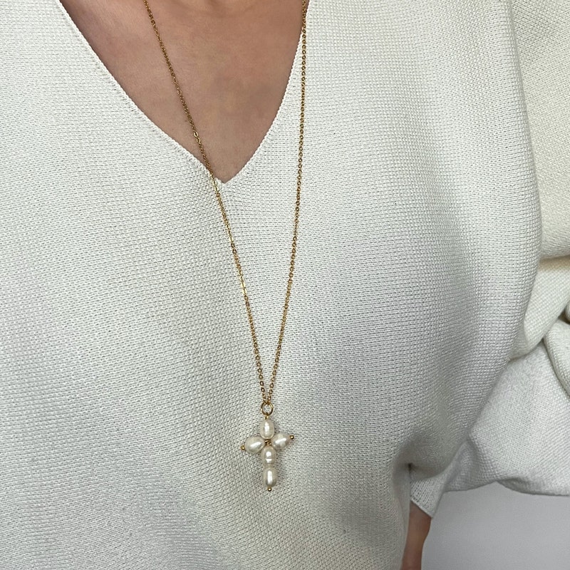 Pearl Cross Necklace - Etsy