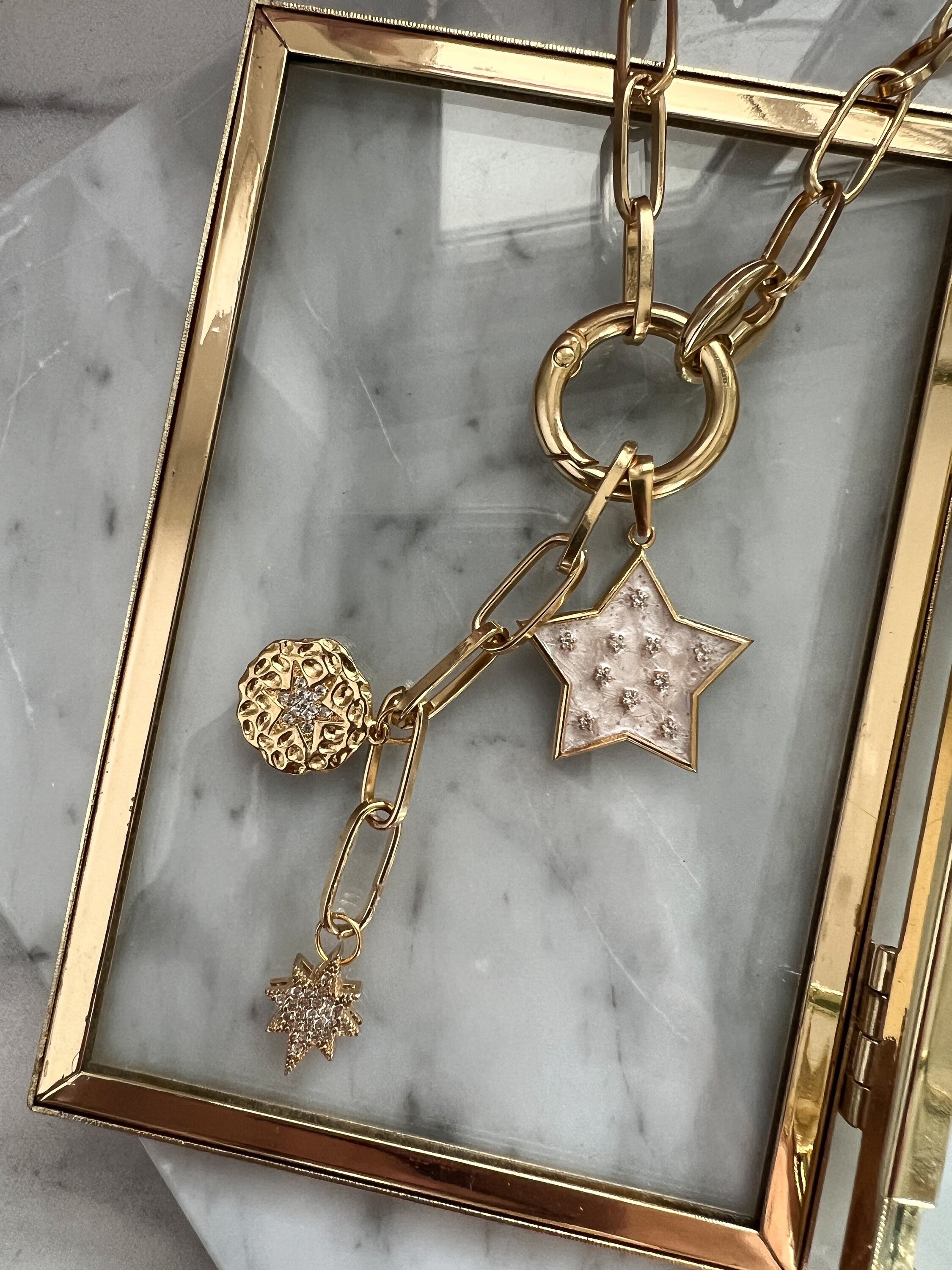 Gold Chunky Star Pendant Necklace, Y Lariat Charm Necklace, Star Charms ...