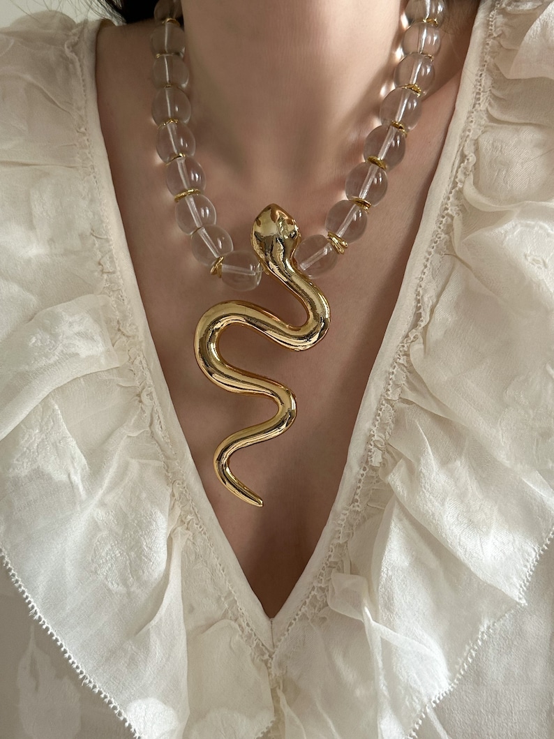 Large Gold Snake Necklace, Snake Pendant Necklace, Big Snake Necklace ...