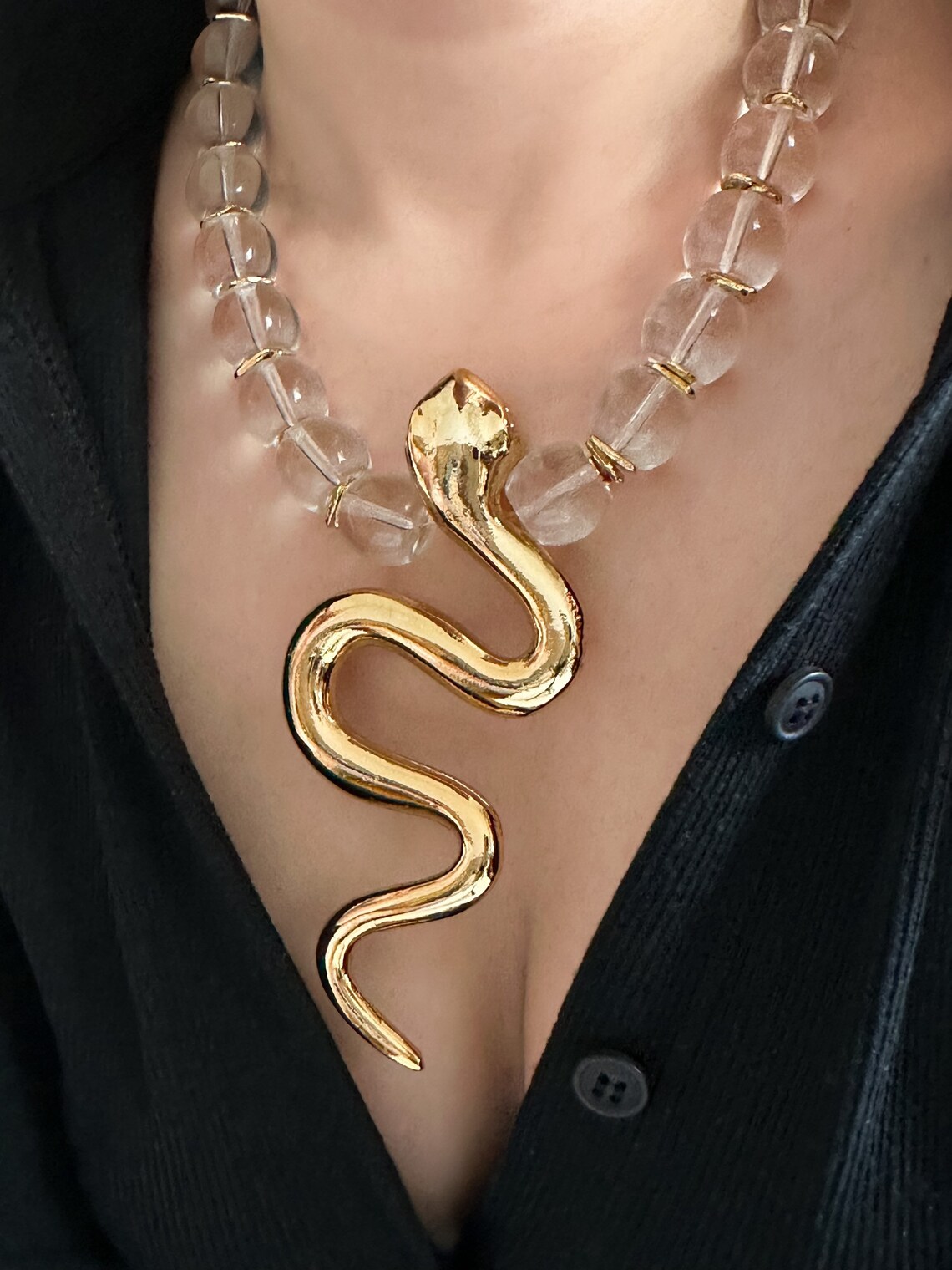 Large Gold Snake Necklace, Snake Pendant Necklace, Big Snake Necklace ...