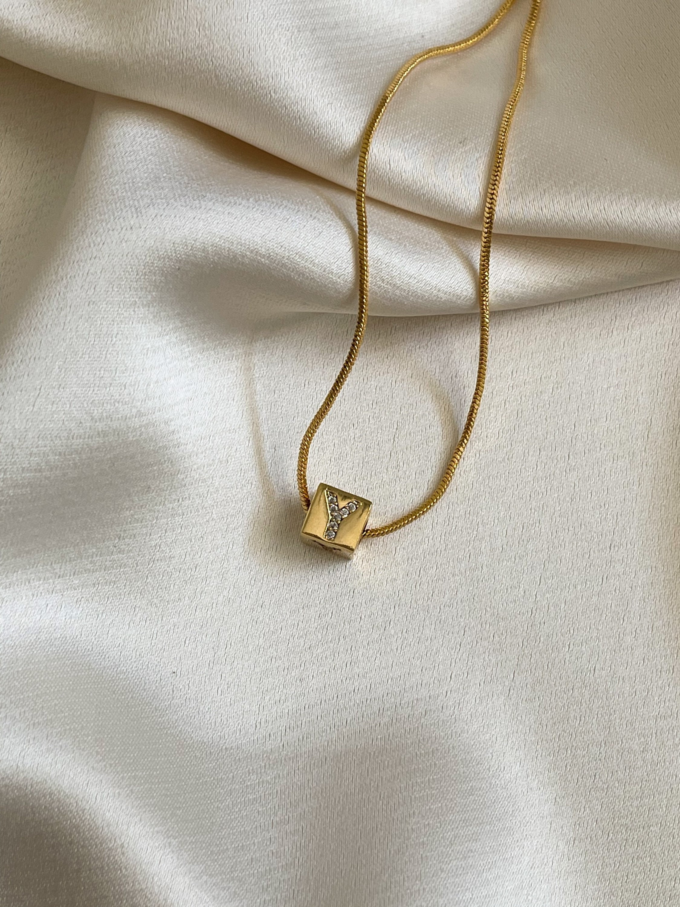 Block Letter Necklace, Custom Letters Cube Pemdant, Alphabet Charm ...