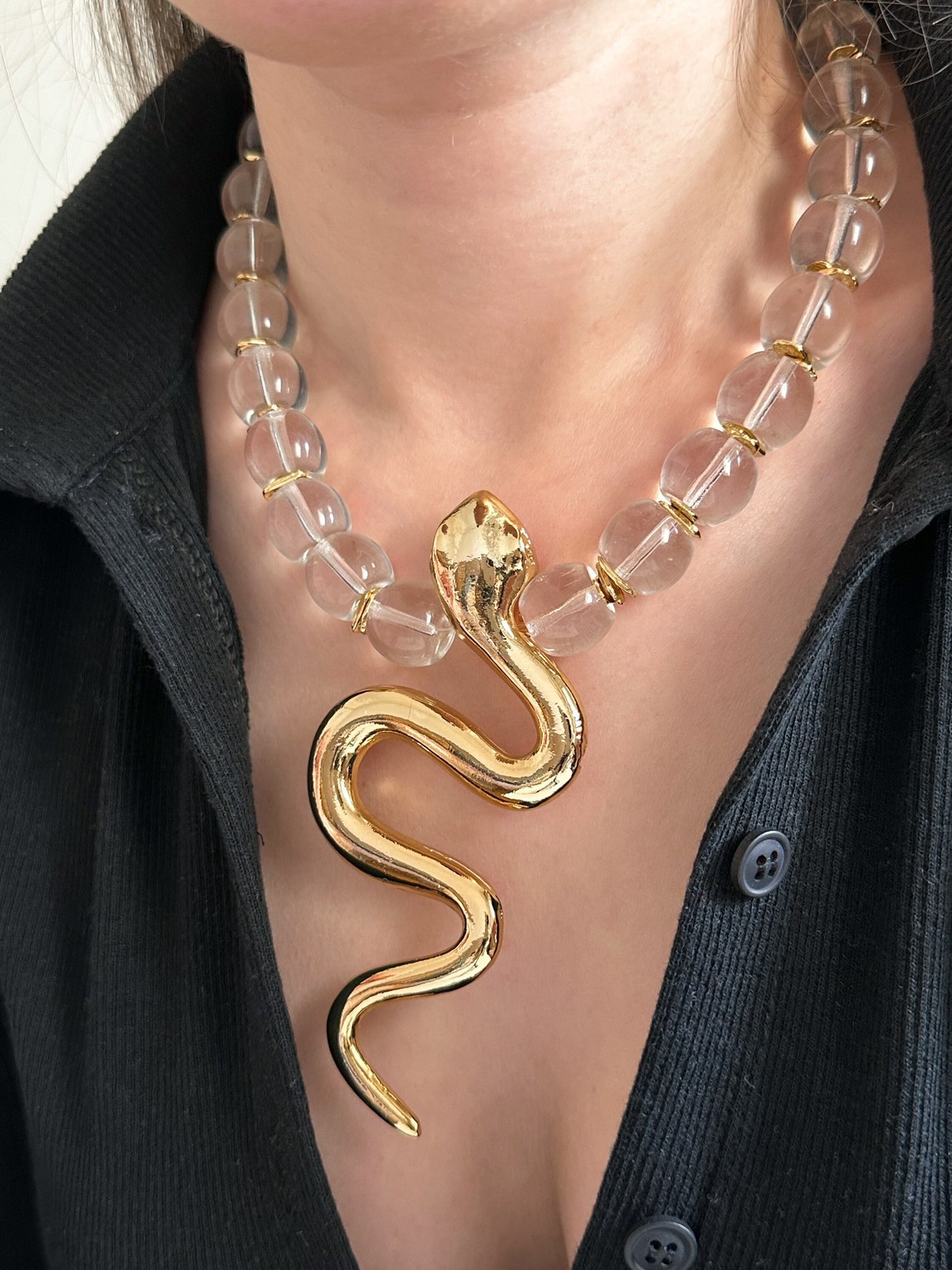 Large Gold Snake Necklace, Snake Pendant Necklace, Big Snake Necklace ...