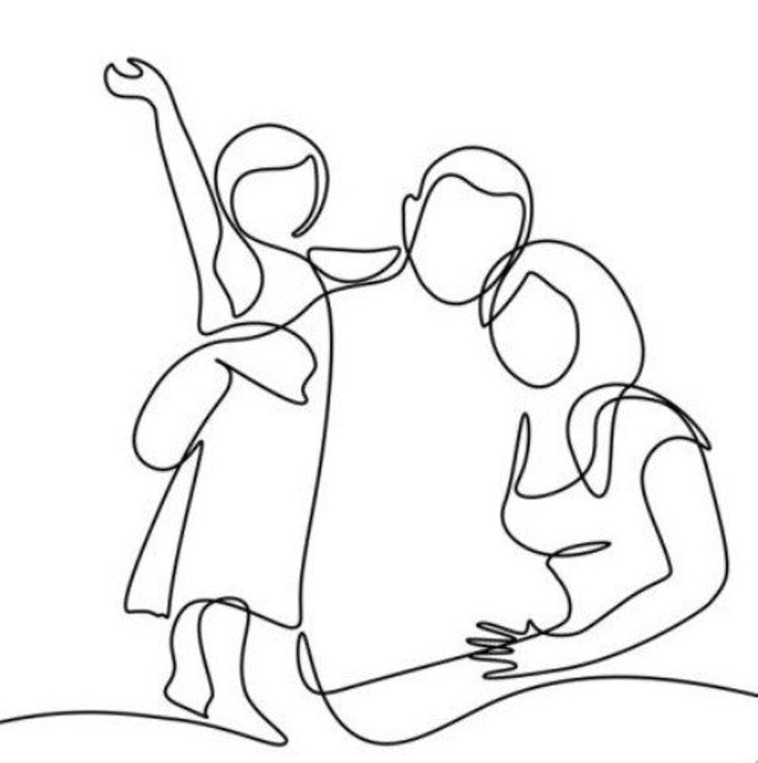 Happy Family in Continuous Line Art Drawing Style. United Family ...