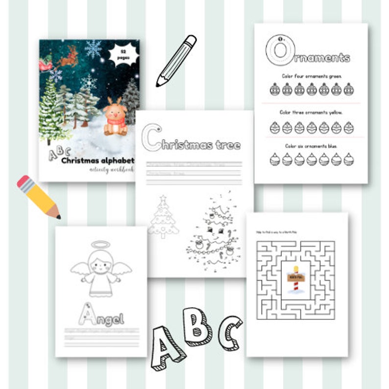 Christmas Themed Alphabet Printable Worksheet Handwriting Tracing and ...