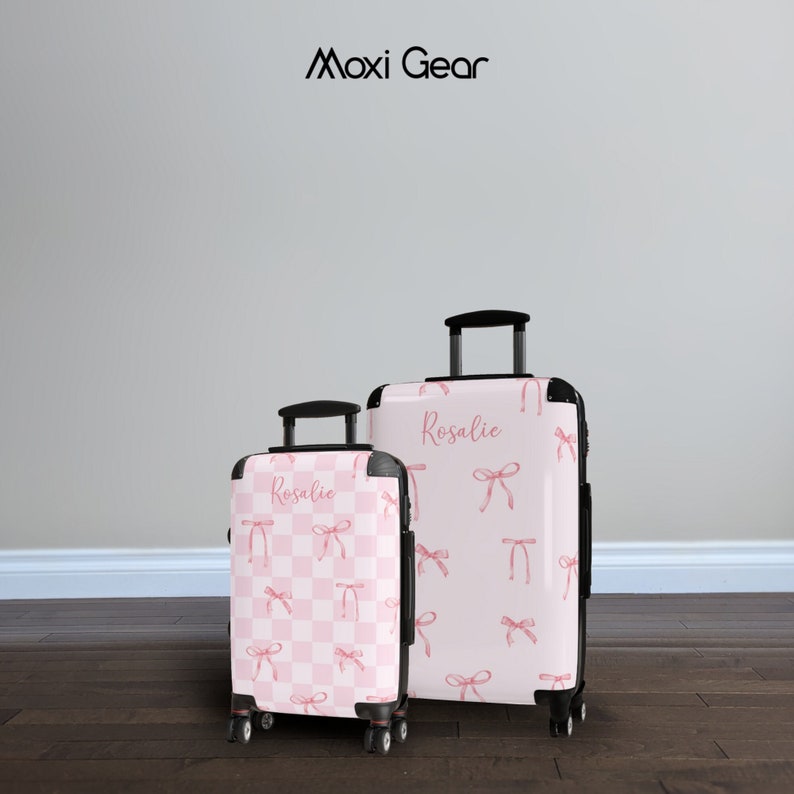 Personalized Suitcase Pink Plaid Coquette Aesthetic Travel Gift Cute ...