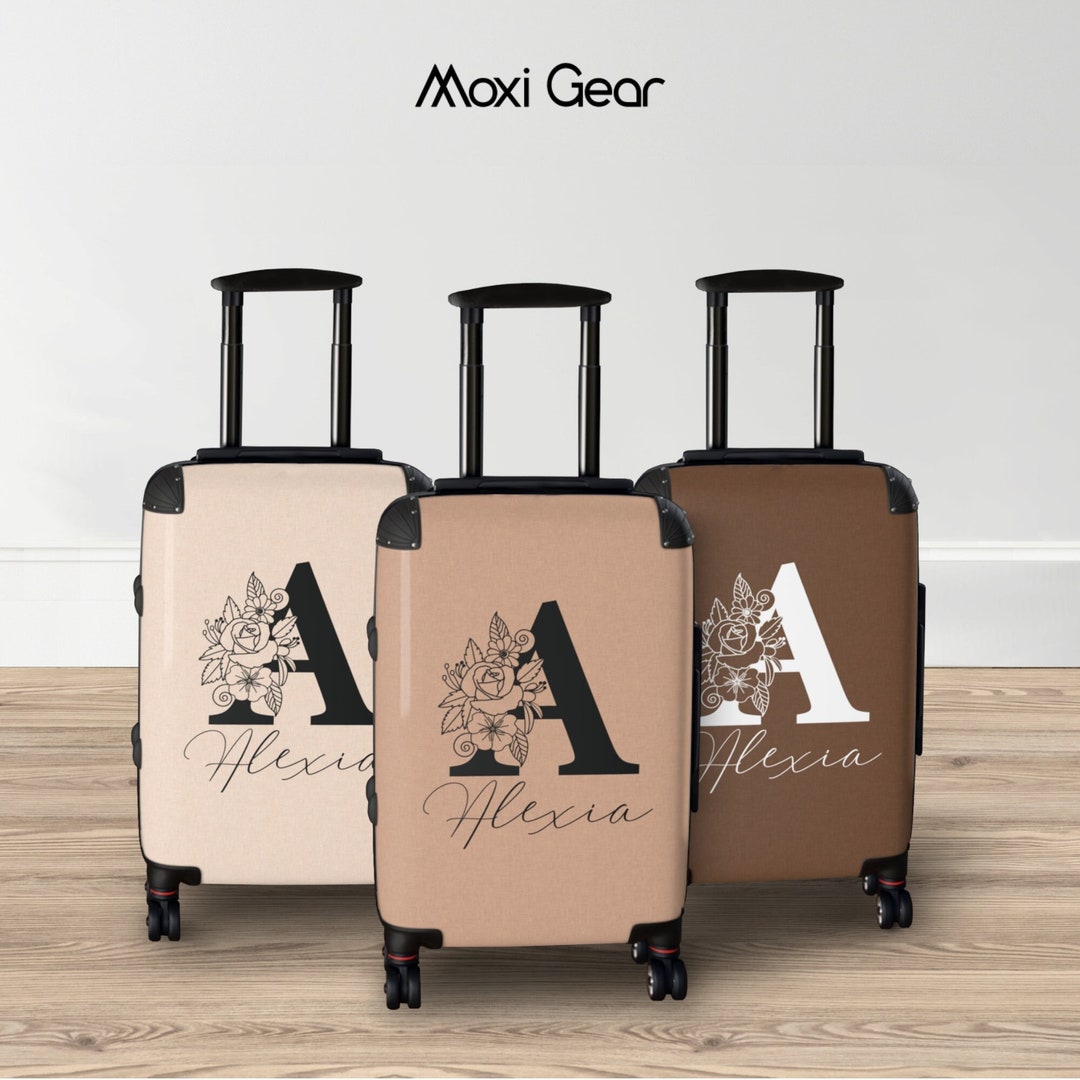 Custom Luggage With Monogram Floral Suitcase Custom Luggage Neutral ...