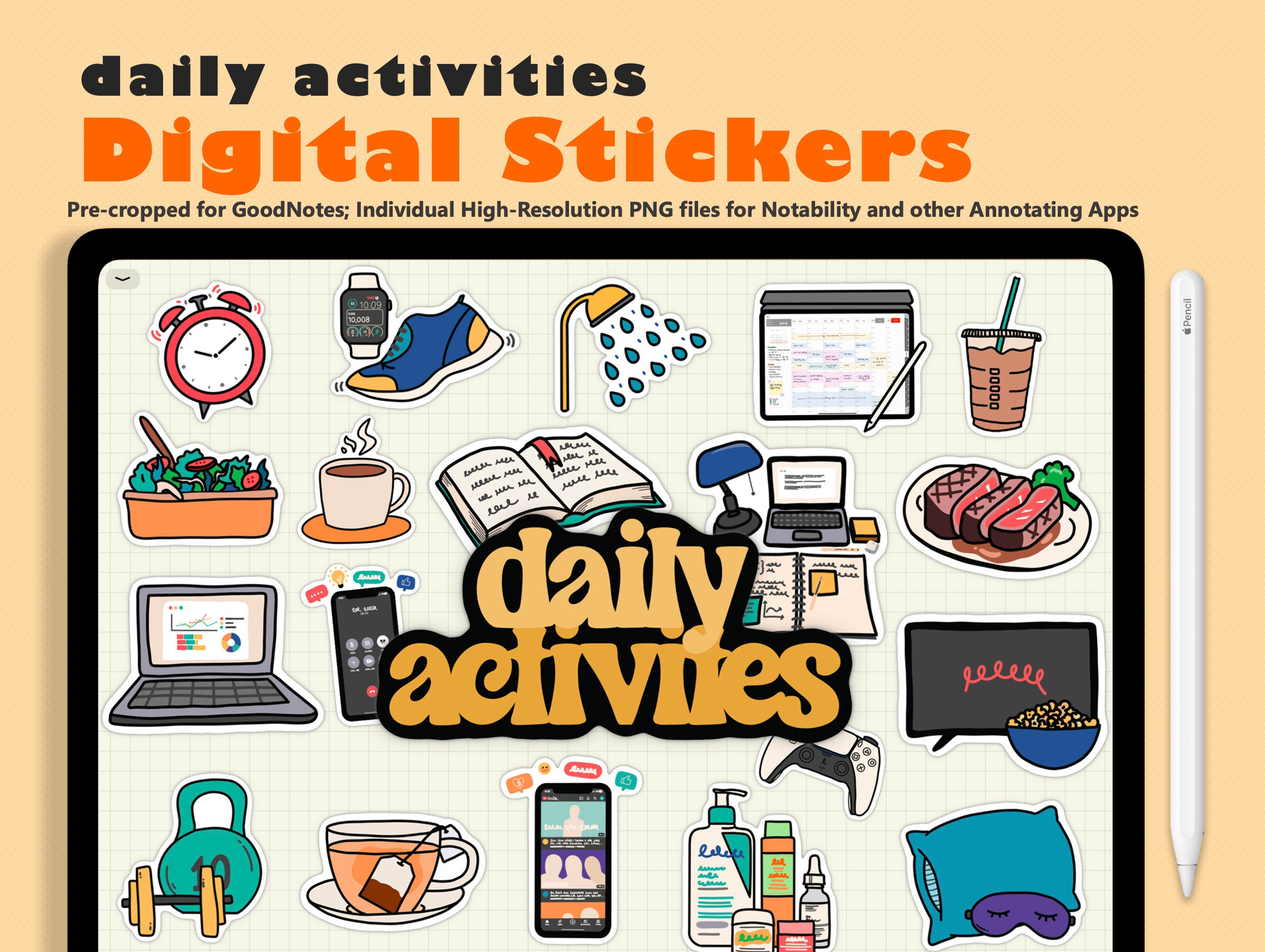 Digital Stickers Daily Activities Goodnotes Stickers, Notability ...
