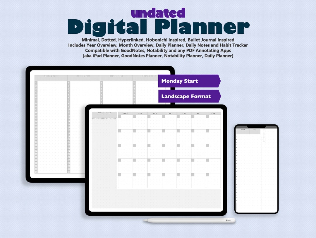 Undated Digital Planner, Goodnotes Planner, Notability Planner, Digital ...