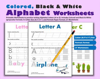 Alphabet Worksheets Tracing Coloring Printable Letters - Etsy