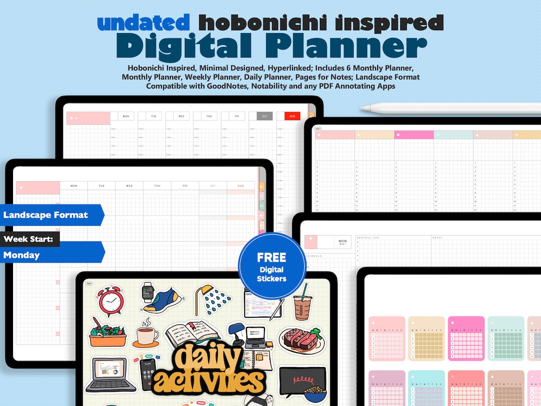 Undated Digital Planner - Digital Hobonichi, Goodnotes Planner ...