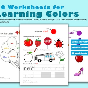 Printable Color Worksheets Learning Colors for Kids 20 - Etsy