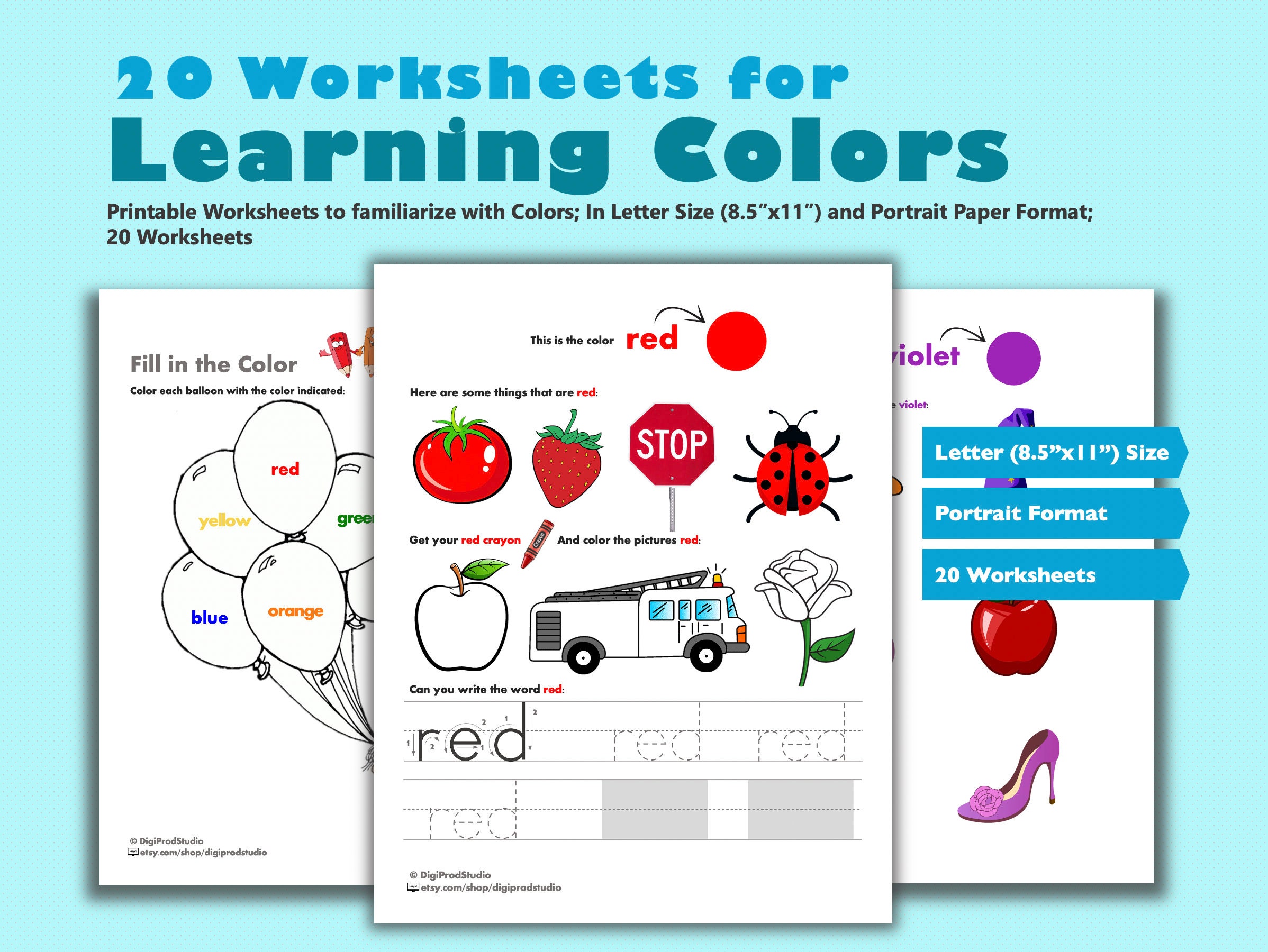 Printable Color Worksheets Learning Colors for Kids 20 - Etsy