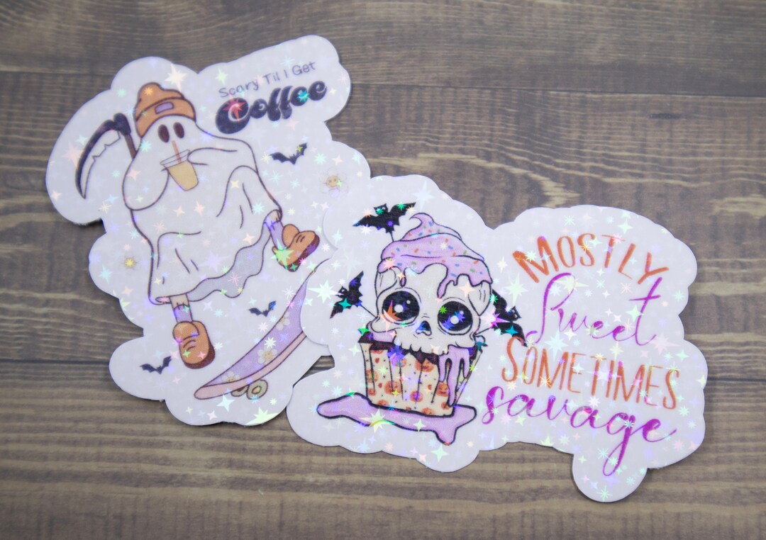 Set of 2 Ghoulish Stickers, Laptop Decal, Ghost People, Cupcake ...